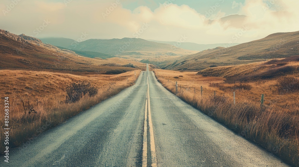 Desolate road stretching into the distance with vintage filter ...