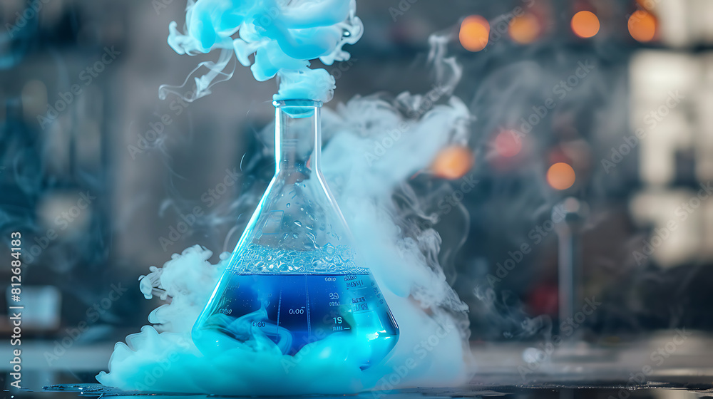 Chemical Reaction: Erlenmeyer Flask Igniting with Smoke and Vapors ...