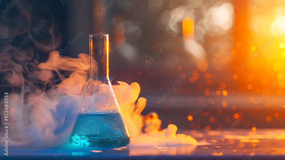 Chemical Reaction: Erlenmeyer Flask Igniting with Smoke and Vapors ...