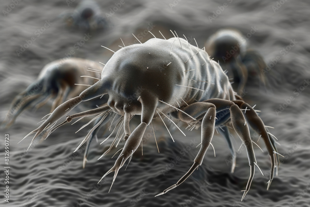 Extremely detailed close-up of a dust mite, highlighting its anatomy a ...