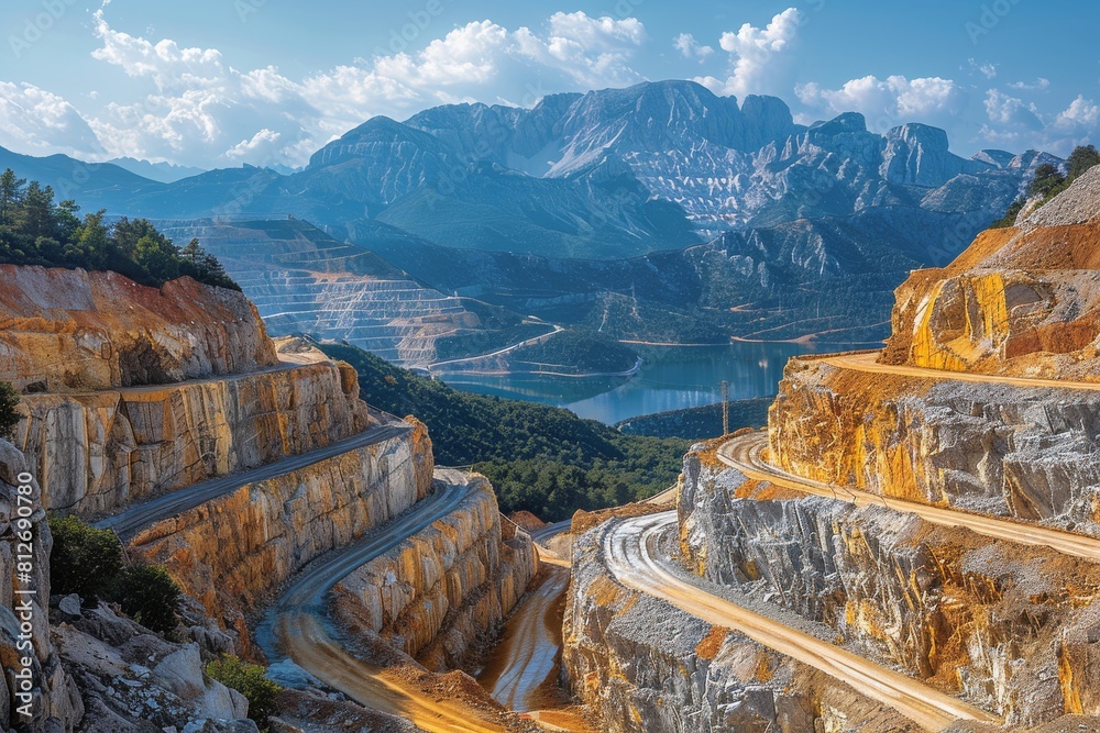 Pristine mountain scenery juxtaposed with the carved terraces of an ...