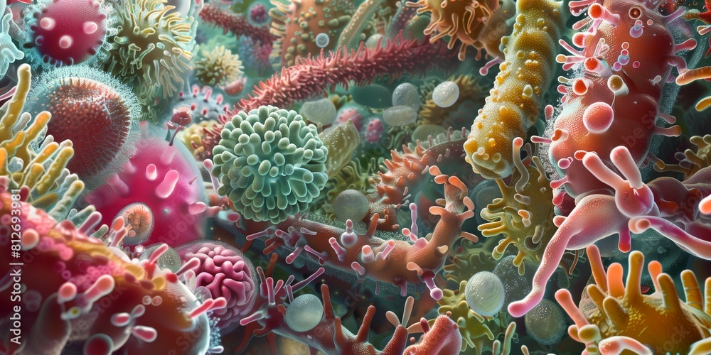 a diverse microbial ecosystem within the human gut, showcasing the ...