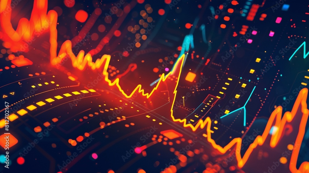 A captivating depiction of Wall Streets live data dance, with vibrant ...