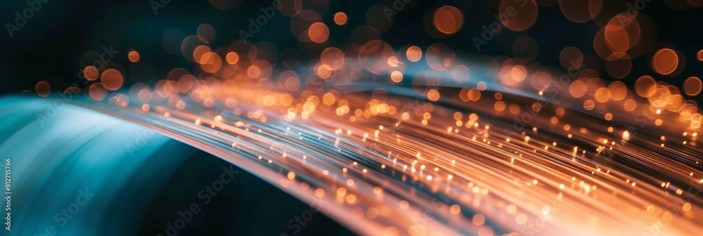 abstract dark blue orange fast moving binary computer data. High speed motion blur, Technology ...