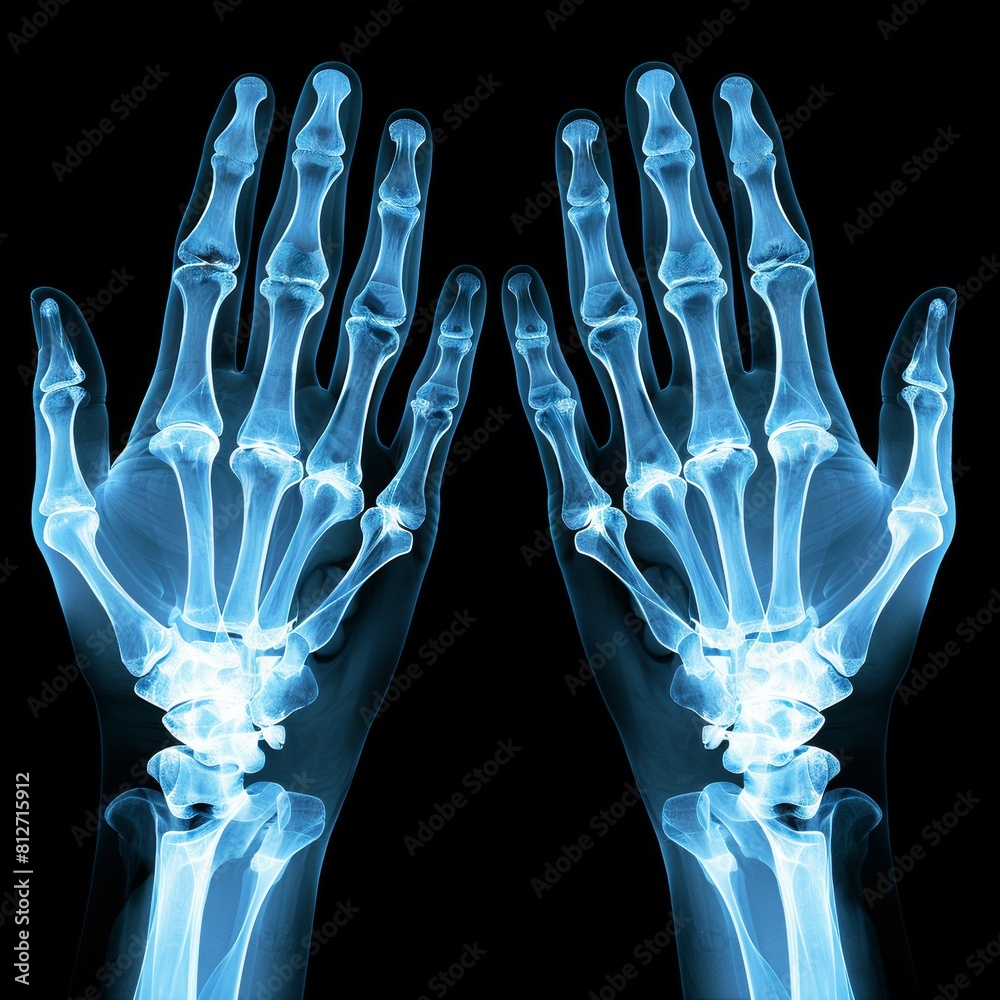 X-ray of two hands, front view, isolated on a black background Stock ...
