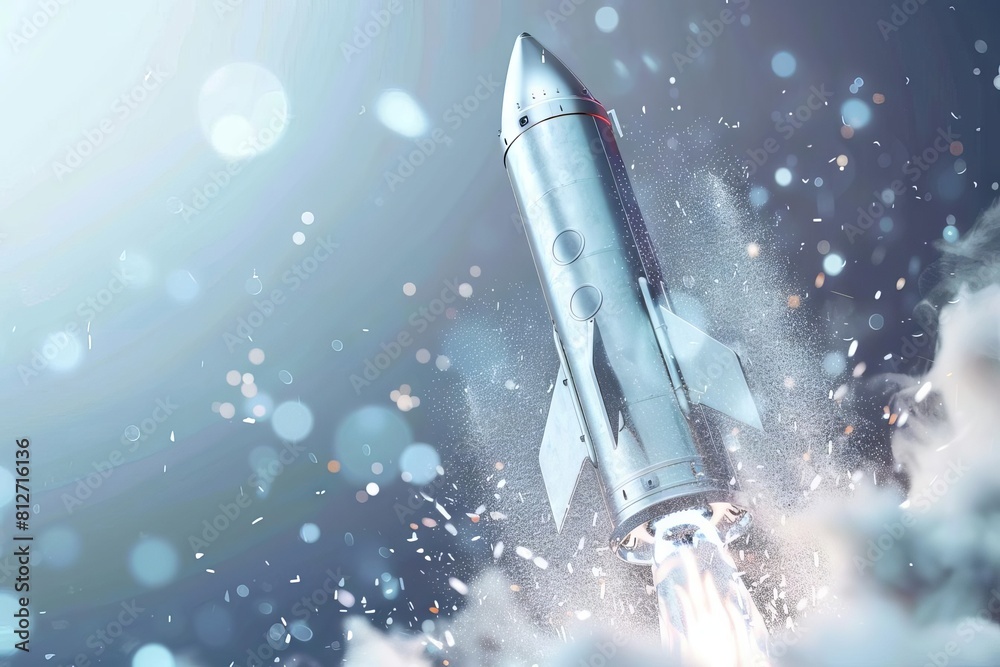 futuristic smartphone launching sleek silver rocket accelerating mobile ...