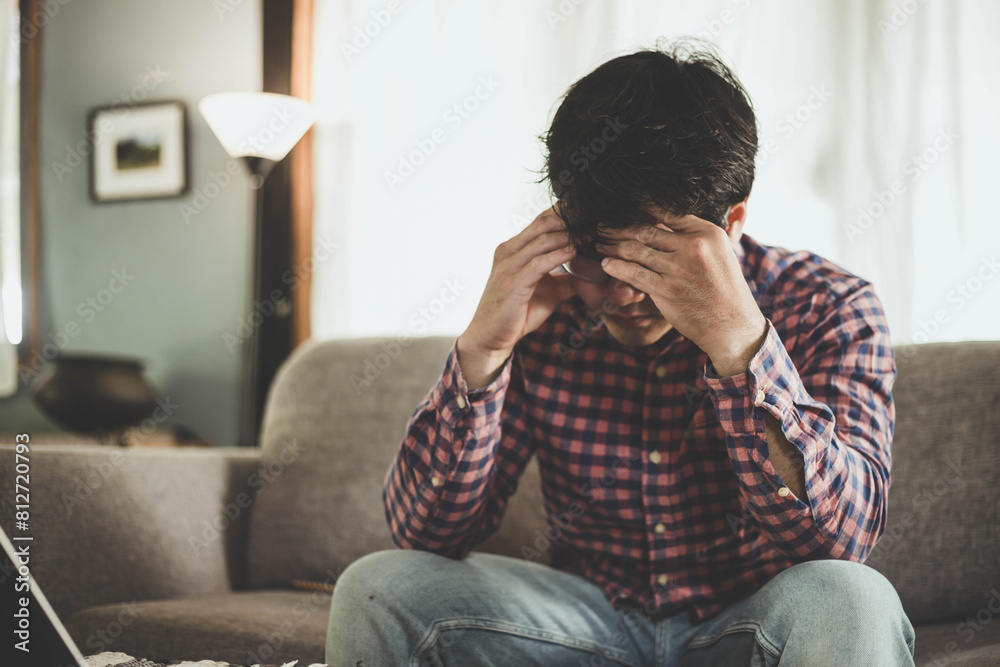 sad serious illness man.depressed emotion panic attacks alone sick ...