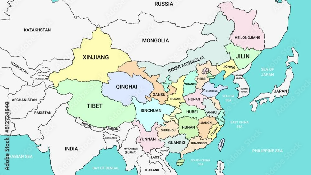 China map with all provinces black line art 2d animation, china ...