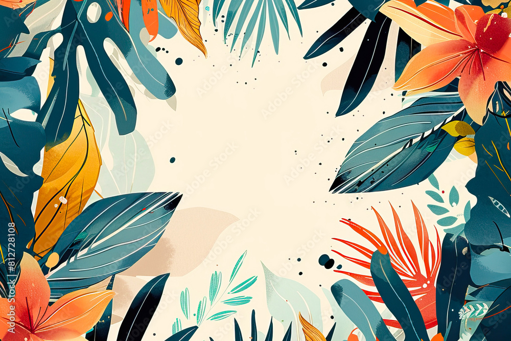 Summer exotic frame template with botanical tropical leaves. Design for ...