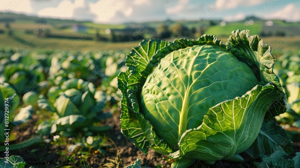 giant cabbage in a field, very cute, sunny, realistic, 4k, Dundar light ...