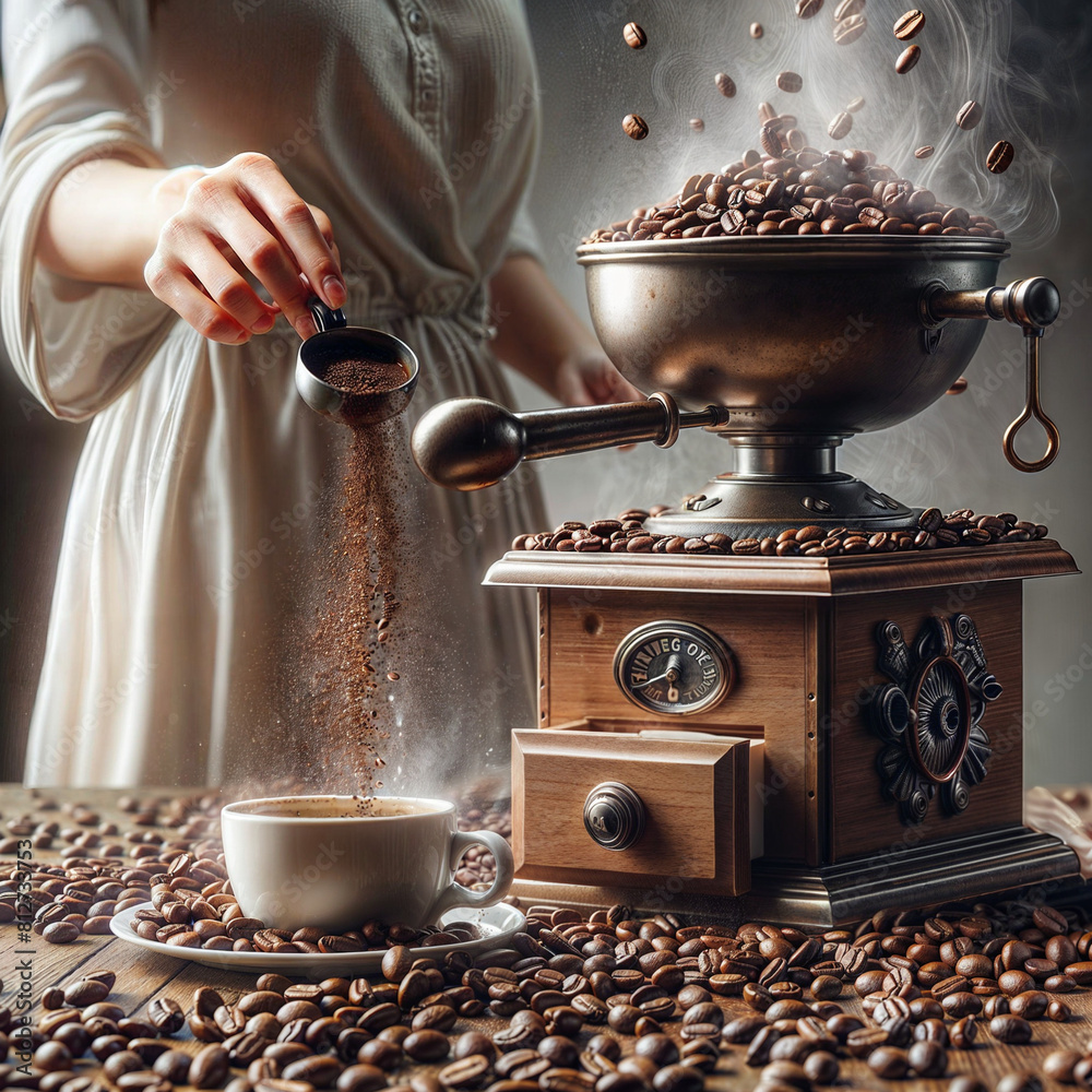 someone is sprinkling coffee beans with a small amount of sugar, coffee ...