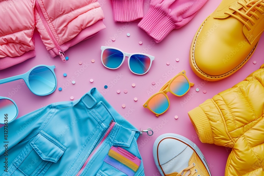 Bright pastel color flat design top view fashion theme water color ...