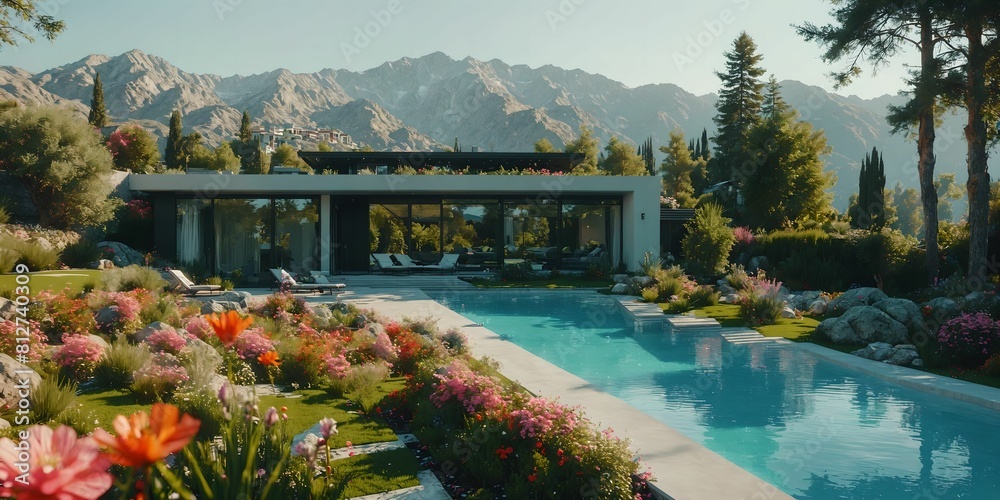 wallpaper representing a superb modern villa, with a sublime swimming ...