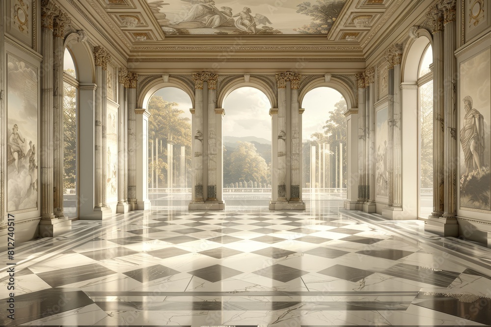 Luxurious Neo-Classical Wall with Marble Panels, Greek Columns, and ...