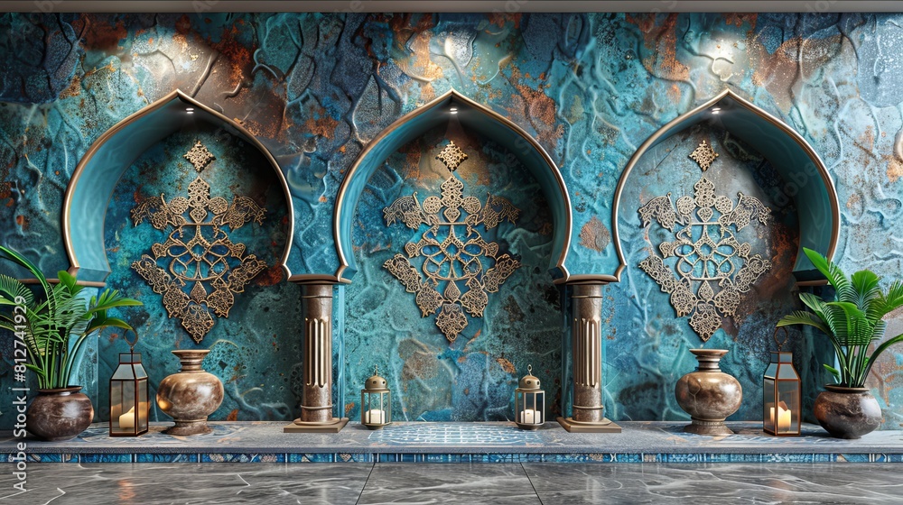 Exotic Moroccan Style Wall Adorned with Vibrant Azure and Terracotta ...