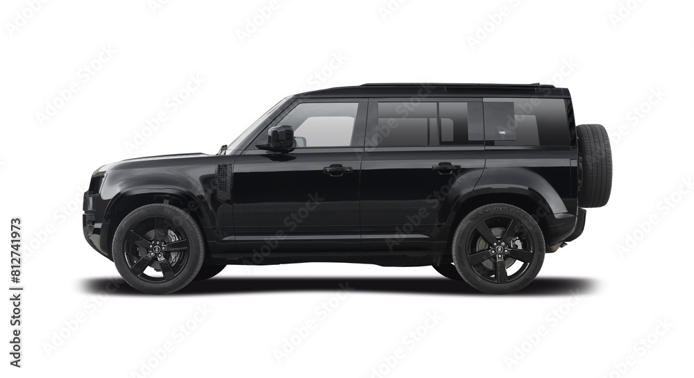 Land Rover Defender SUV car side view isolated on white background ...