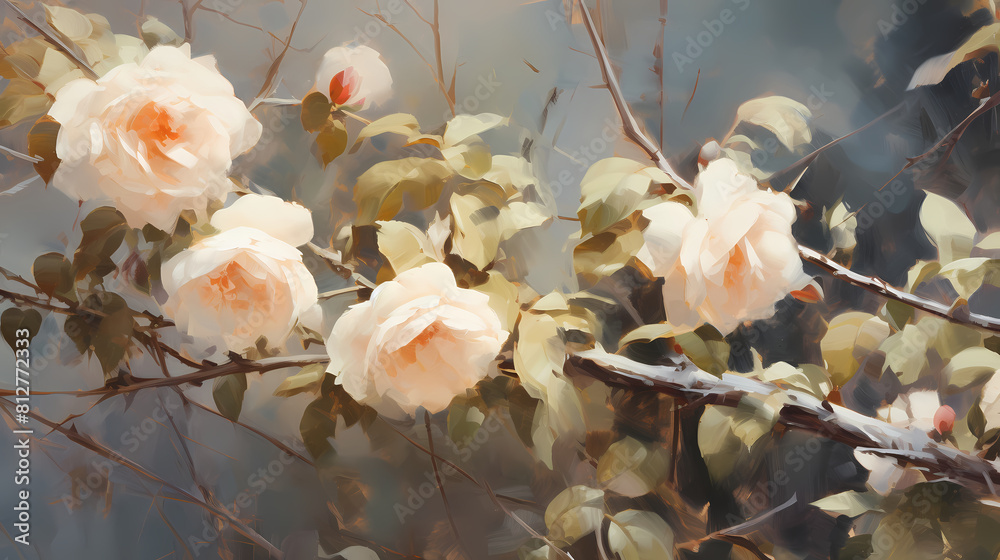 climbing rose branch background poster decorative painting Stock ...