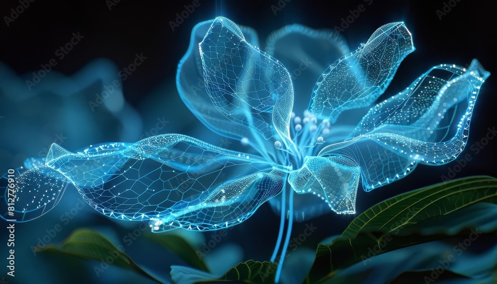 Detailed botanical hologram display of a sprouting bean, with ...
