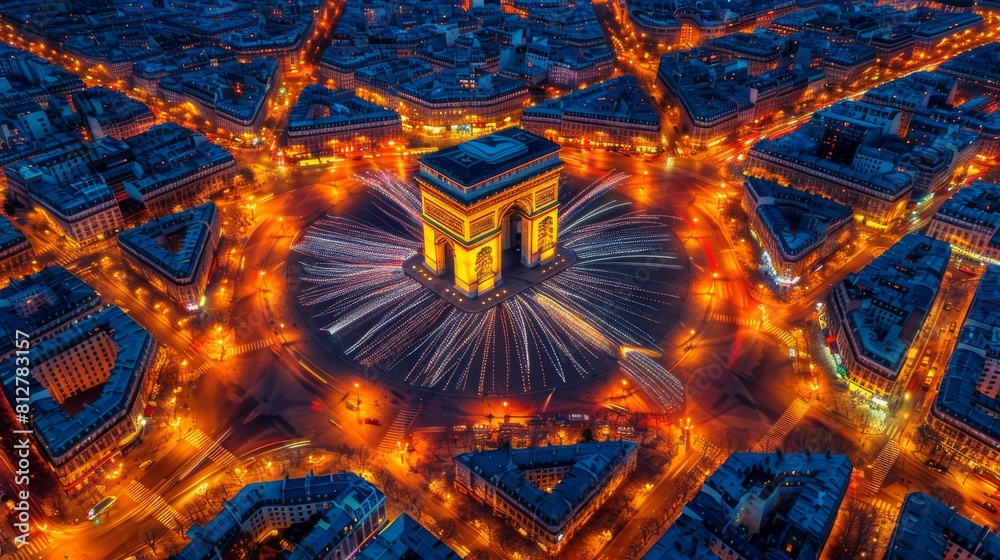 Fictional drone view of Arc de Triomphe in Paris for the upcoming ...
