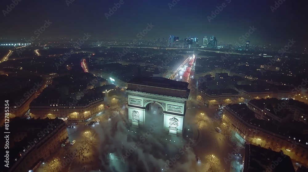 Fictional drone view of Arc de Triomphe in Paris for the upcoming ...