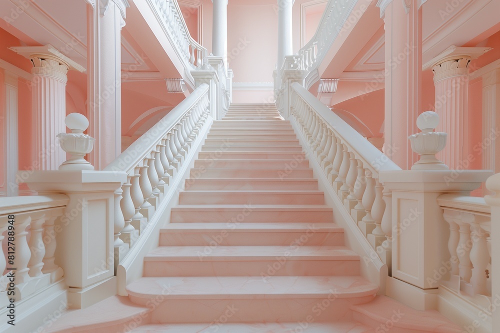 Grand Staircase with a Pale Pink Tone, Perfect for Wedding Venues and ...