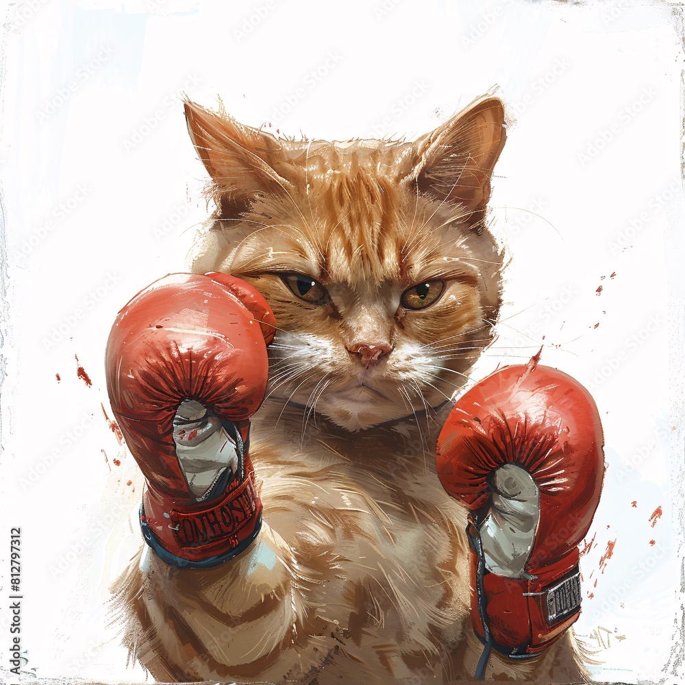 Gorgeous Orange Tabby Cat Striking Pose with Boxing Gloves Stock ...