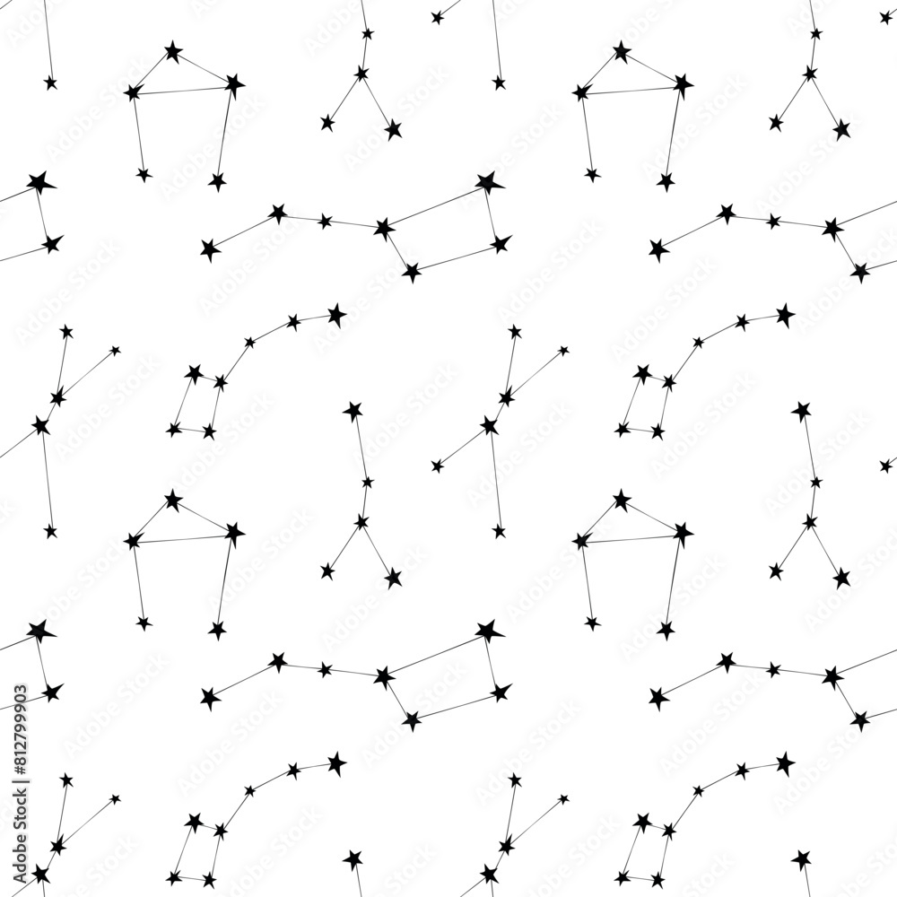 Vector seamless pattern of black different constellations on white ...
