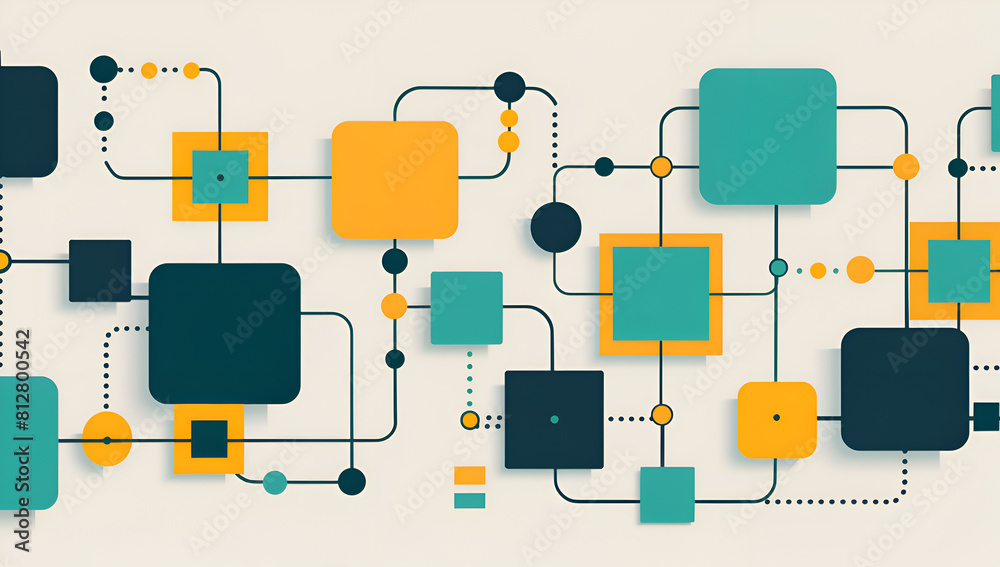 A colorful image of squares and lines that are connected to each other ...