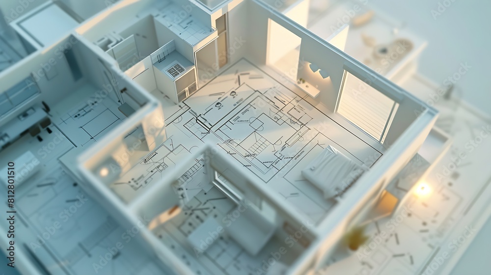 Top view of architectural design project of new modern home Creative ...