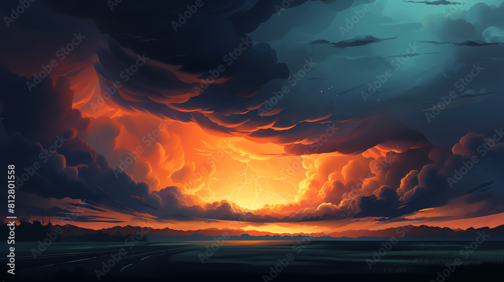 perfect storm flat design side view dark clouds theme 3D render ...