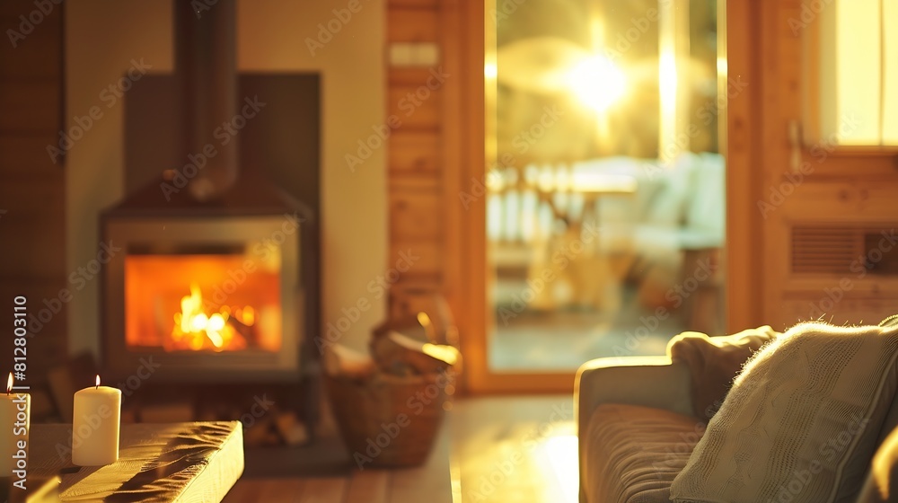 cozy warm home interior of a chic country house with an open plan wood ...