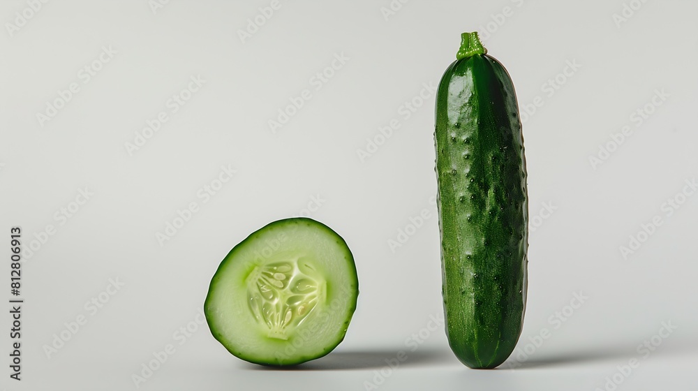 One big whole cucumber and small half cut isolated on white ...