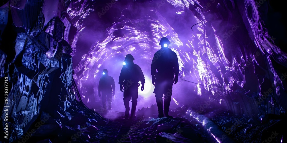 Miners with Headlamps Entering Underground Coal Mine: Banner Mining ...