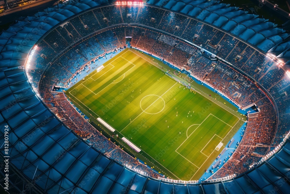 A modern stadium from the top tier, providing an aerial view of a ...