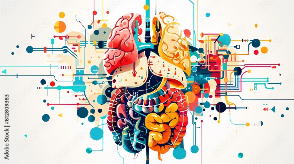 Vector internal organs of the human body, 2D electronic circuit line ...