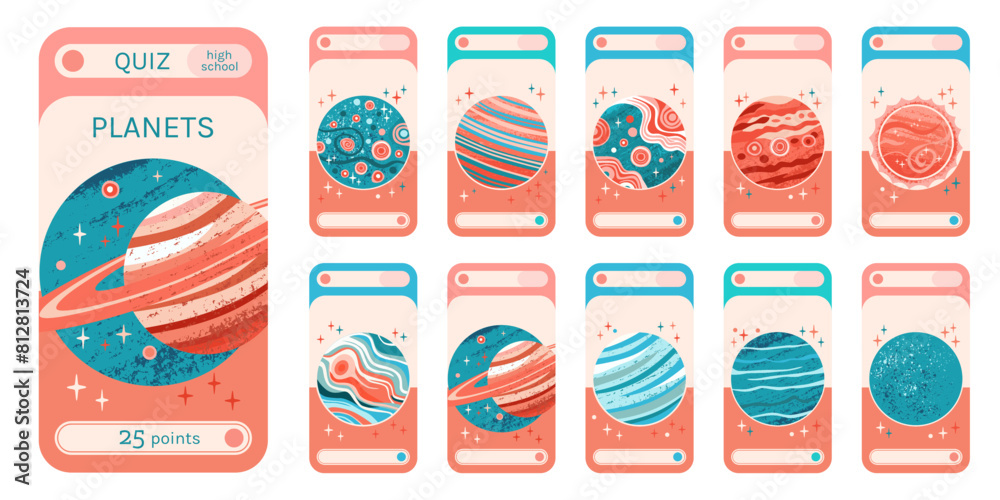 Set of cards with questions for school children's astronomy quiz on ...