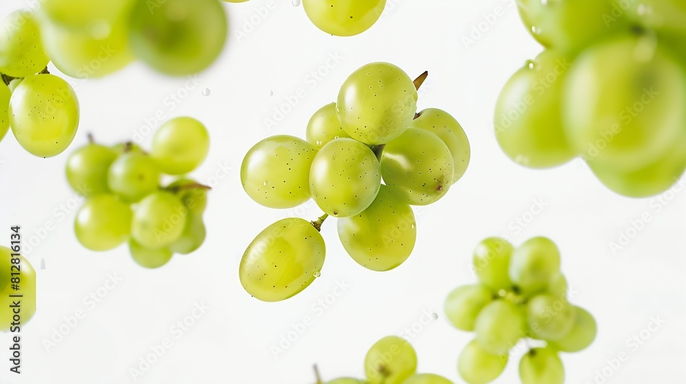 Flying bunch of green grapes isolated on white background Fresh berries ...