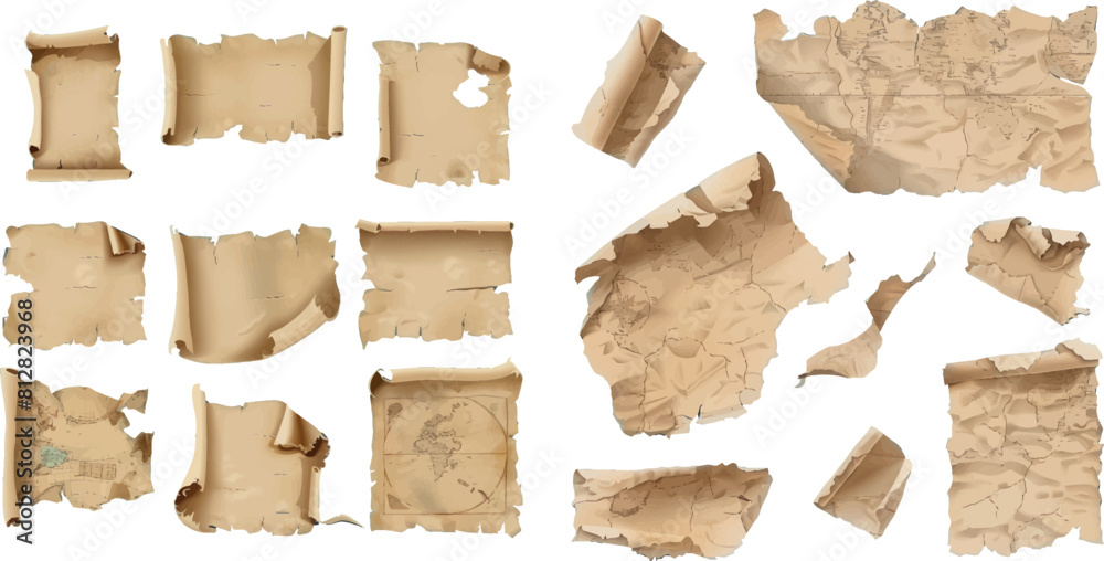 Vetor de Realistic animation set of craft paper sheet falling down ...