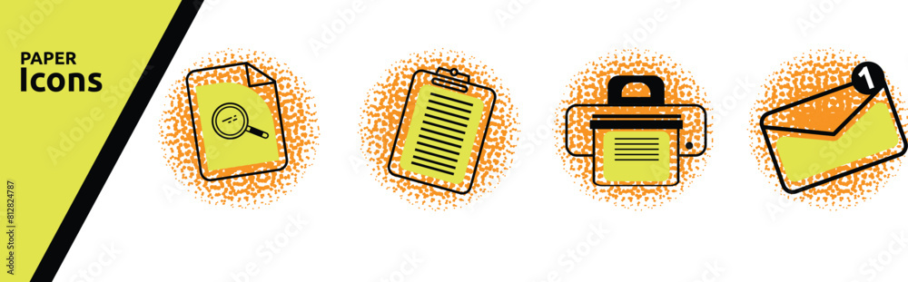 set of paper icons in yellow color. illustration of envelope, paper ...