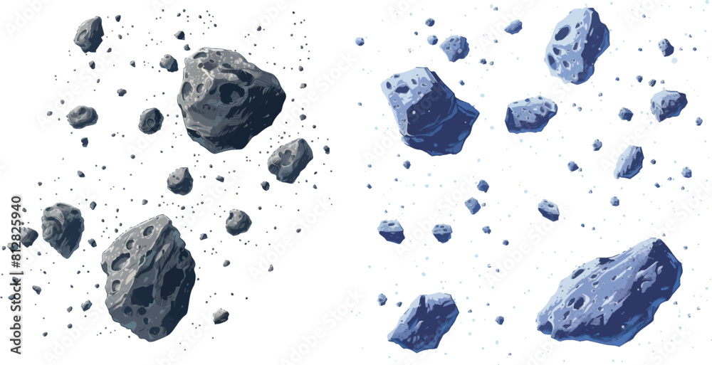 Stone asteroid belt realistic vector illustration. Meteor, space ...