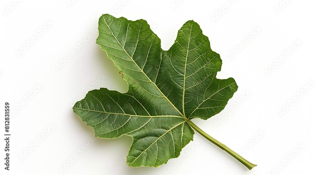 Top view of a green fig leaf isolated on a white background ...