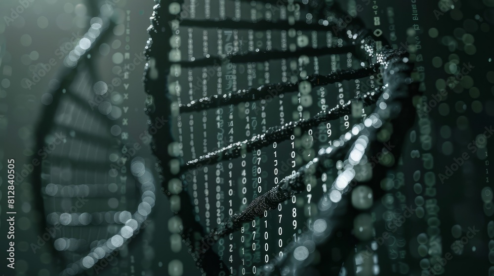 Genetic data analysis in a lab in top view, decoding DNA sequences ...