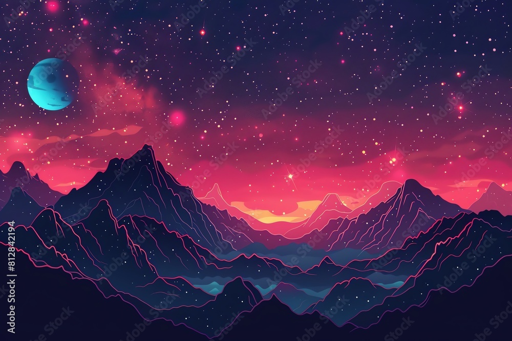 Galaxy flat design side view space theme animation Triadic Color Scheme ...