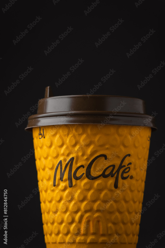 KYIV, UKRAINE - January 06: Close up shot of yellow McDonald's paper ...