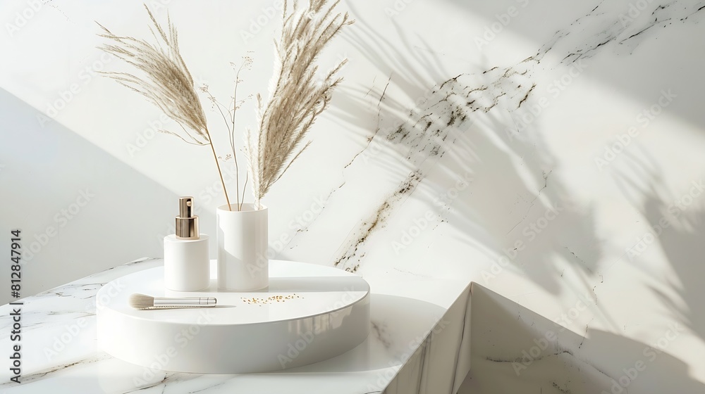 Podium display flat lay for mock up presentation White marble ...