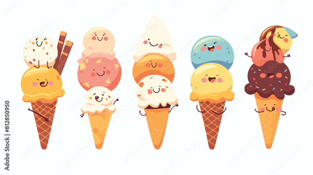 Cute and funny ice cream characters cones popsicles Stock Vector | Adobe Stock
