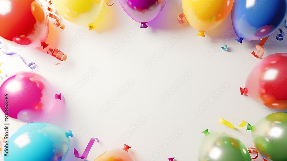 Colorful party balloons frame border isolated on white background ...