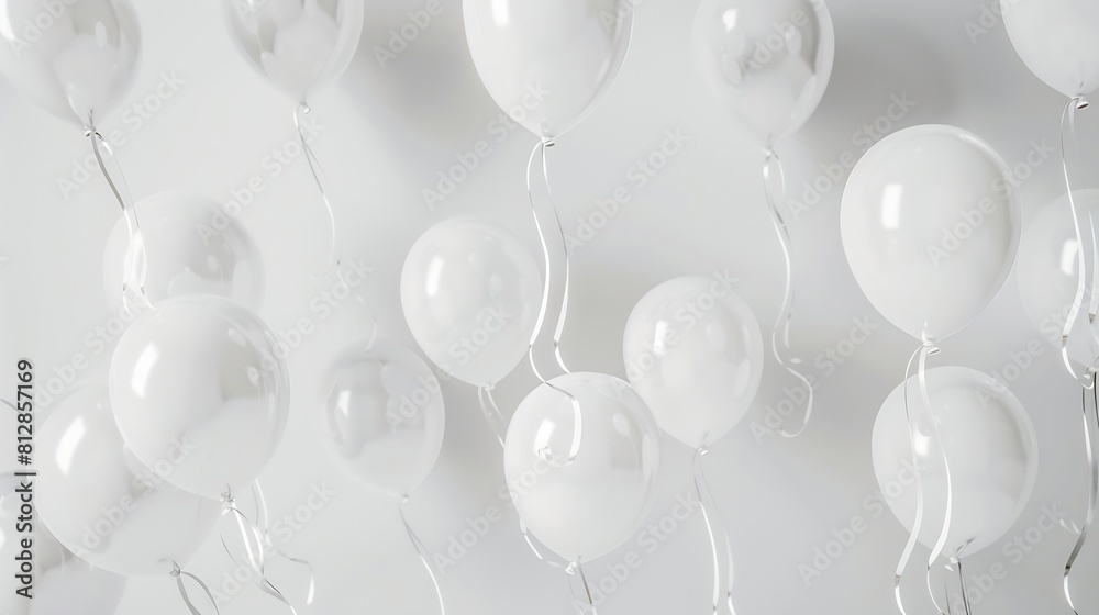 White balloons on white studio background Birthday party wedding ...