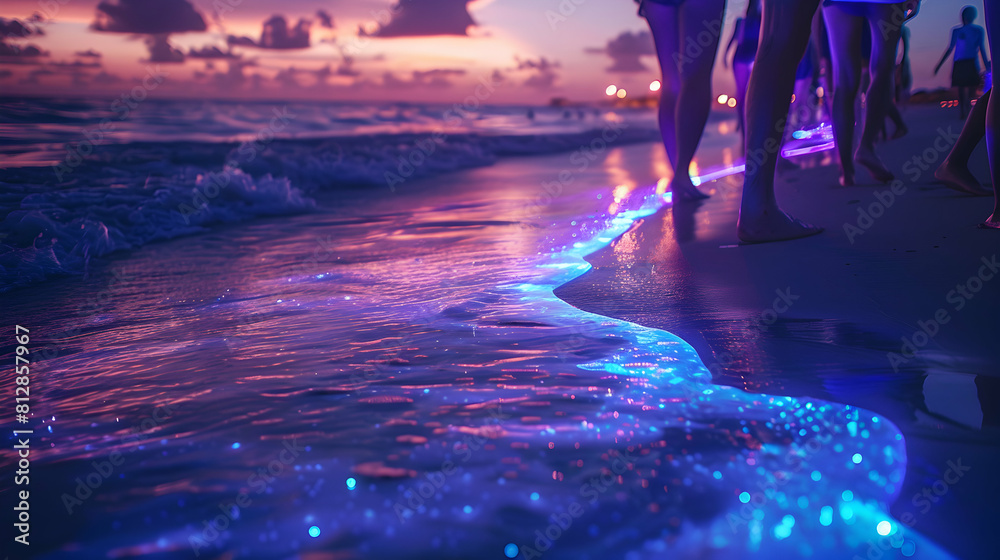 Glowing Bioluminescent Beach Party: Beachgoers Enjoy Night Party as ...