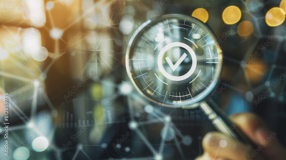 Certification and ISO quality concept depicted with magnifying glass ...